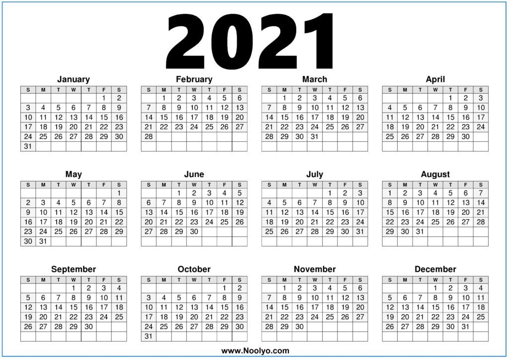 Print 2021 Calendar One Page