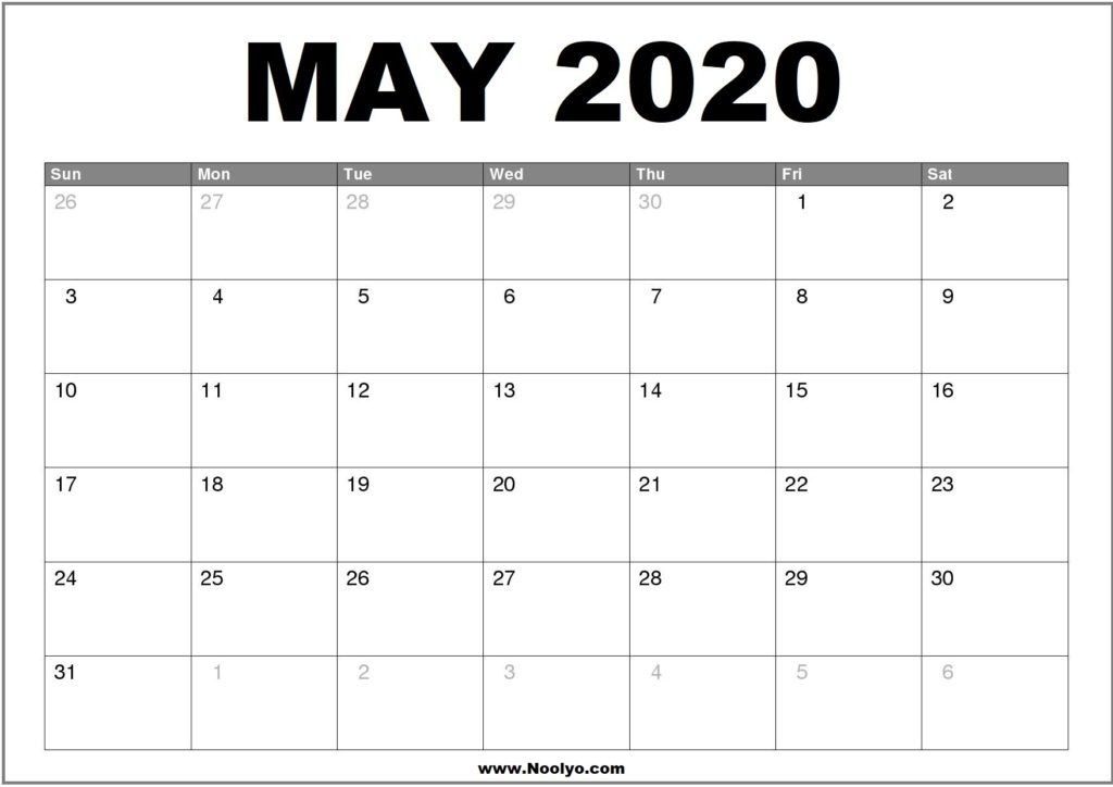 May 2020 Calendar Printable – Free Download – Noolyo.com