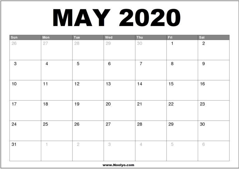 May 2020 Calendar Printable – Free Download – Noolyo.com
