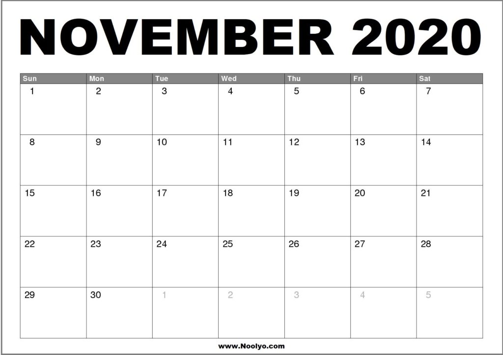 November 2020 Calendar Printable – Free Download – Noolyo.com