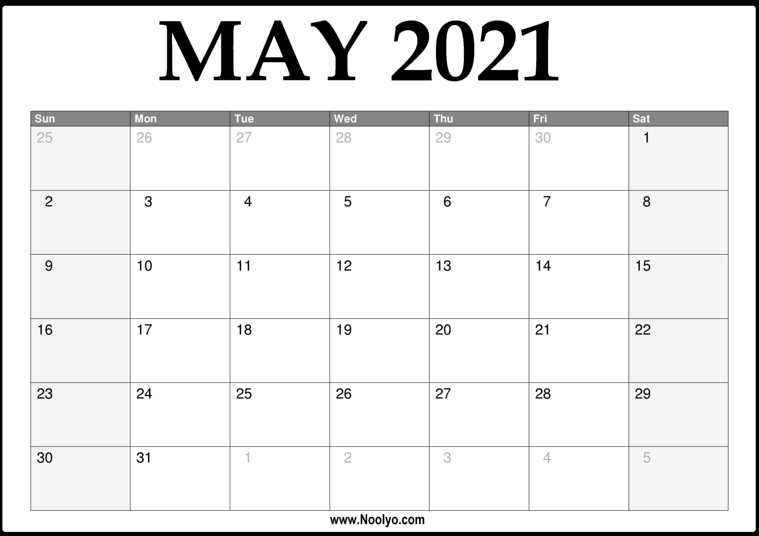 2021 May Calendar Printable – Download Free – Noolyo.com