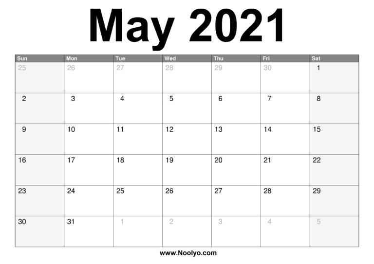 May 2021 Calendar Printable – Free Download – Noolyo.com