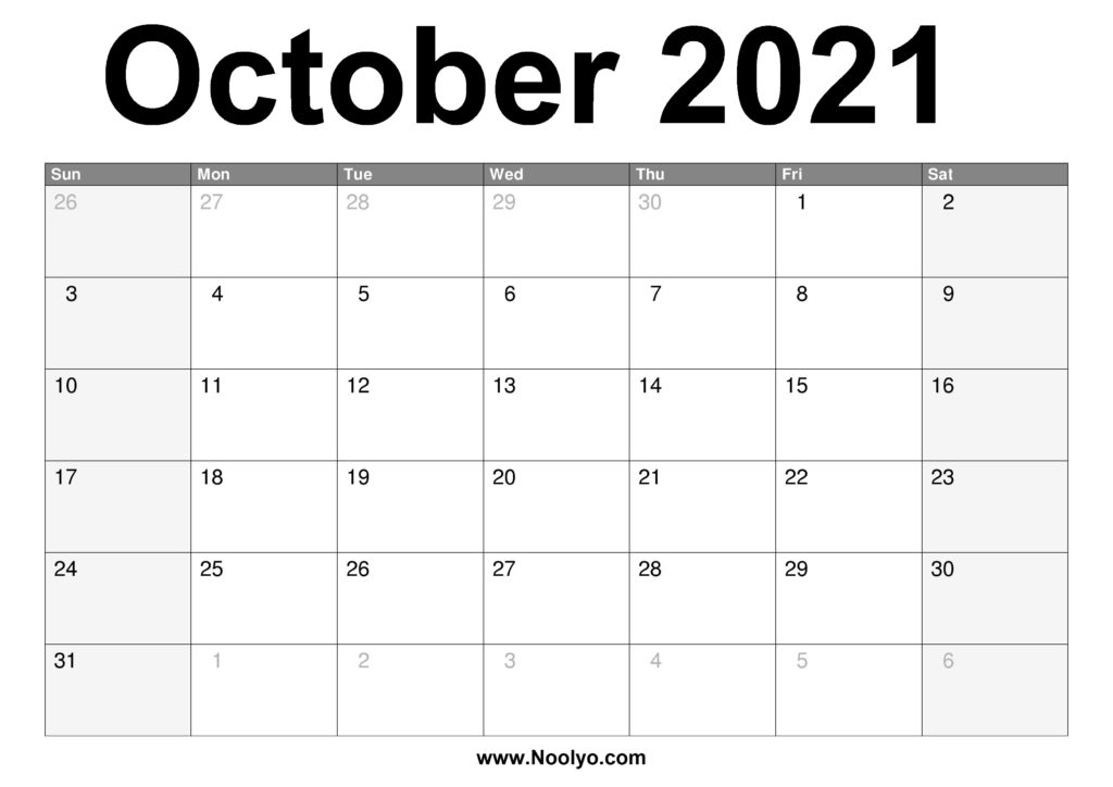 October 2021 Calendar Printable – Free Download – Noolyo.com