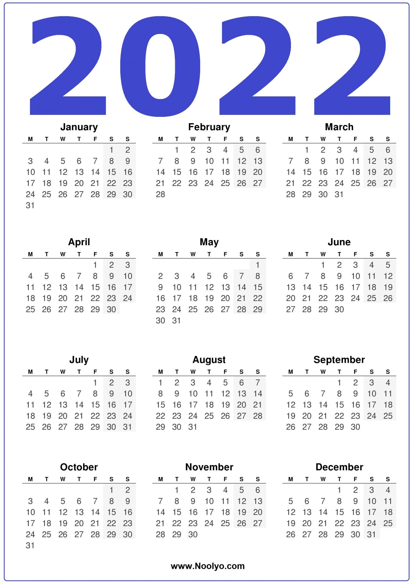2022 UK Calendar Printable One Page – Noolyo.com