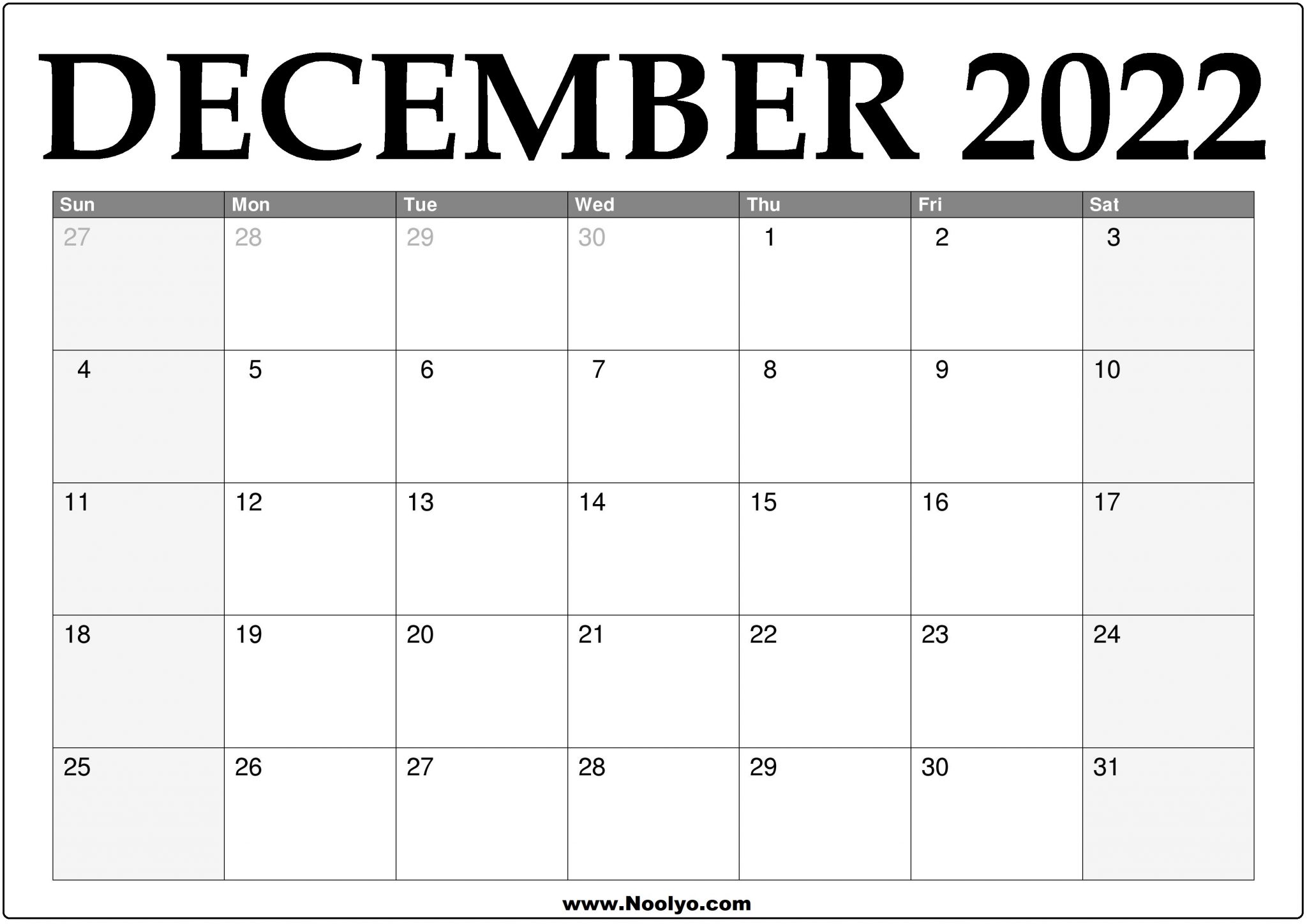 2022 December Calendar Printable Download Free Noolyo Calendars 2022 December Calendar Printable Download Free Noolyo Calendars