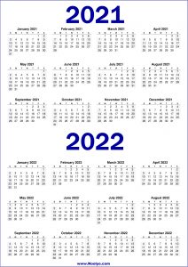 2 Year 2021 and 2022 Calendar Printable – Noolyo.com