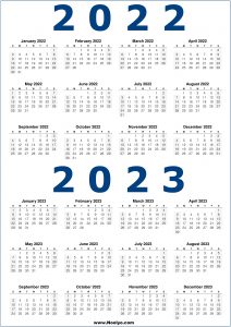 2 Year 2022 and 2023 Calendar Printable – Noolyo.com