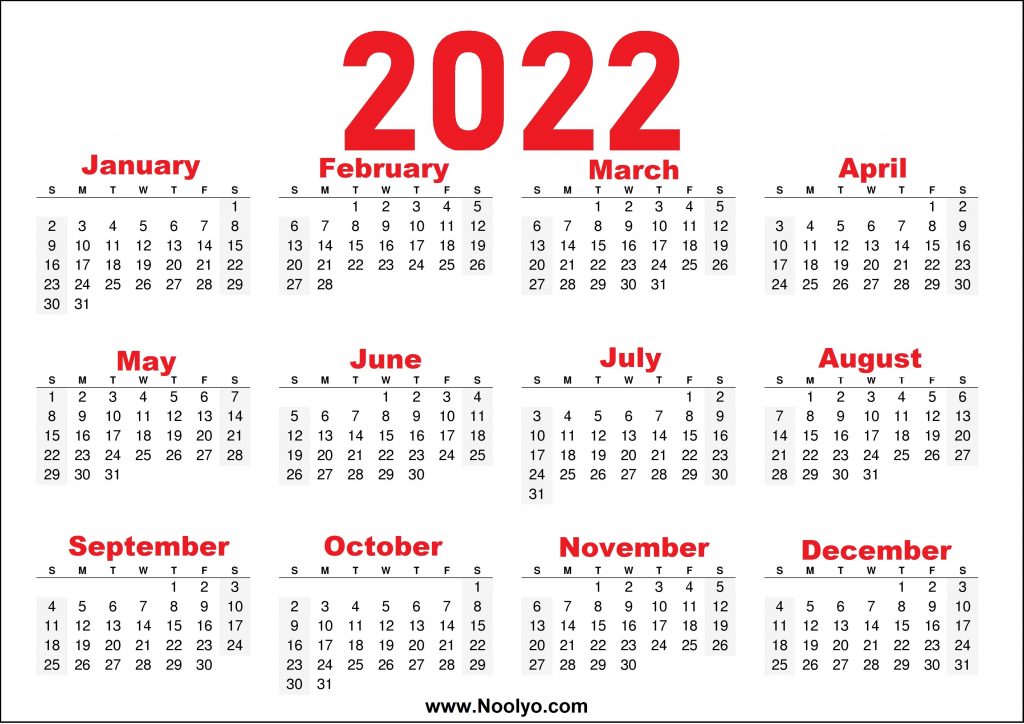 Printable 2022 Calendar A4 Size Red Calendars Printable
