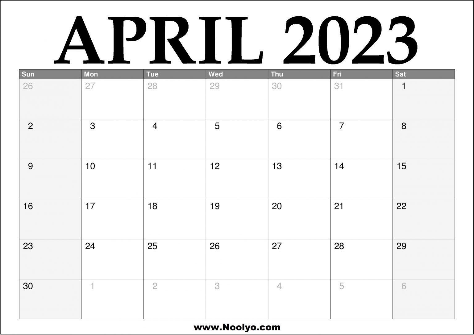 2023 April Printable Calendar – Noolyo.com