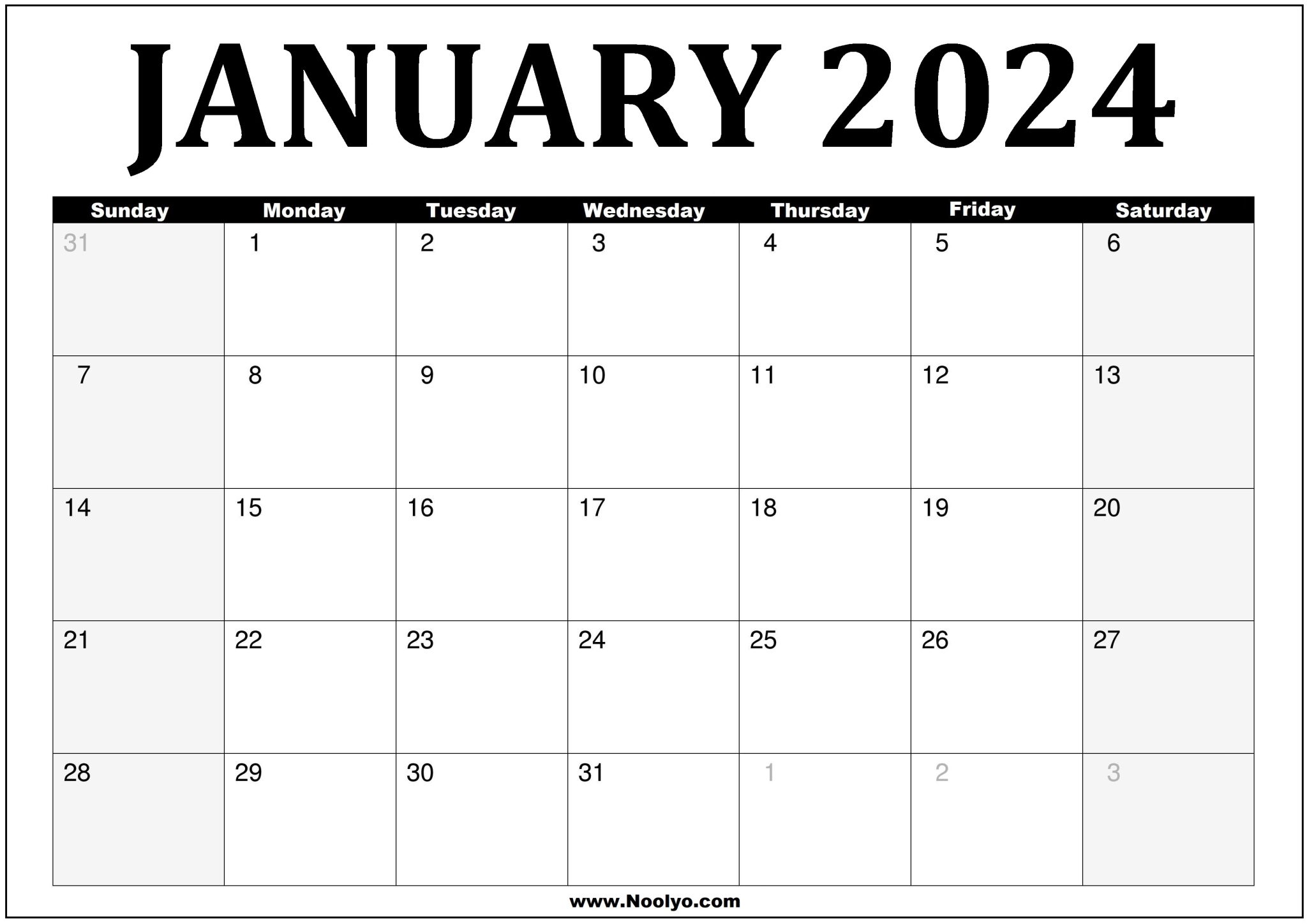 January 2024 Calendar Printable – Noolyo.com