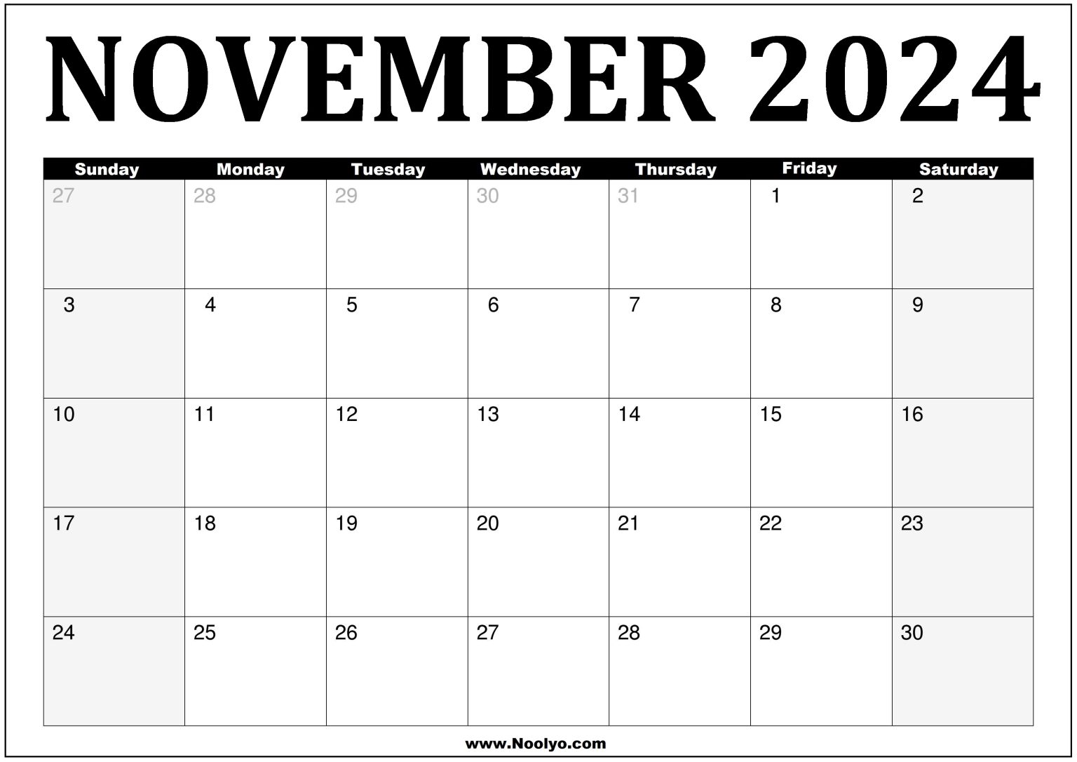 2024 November Calendar Printable – Noolyo.com