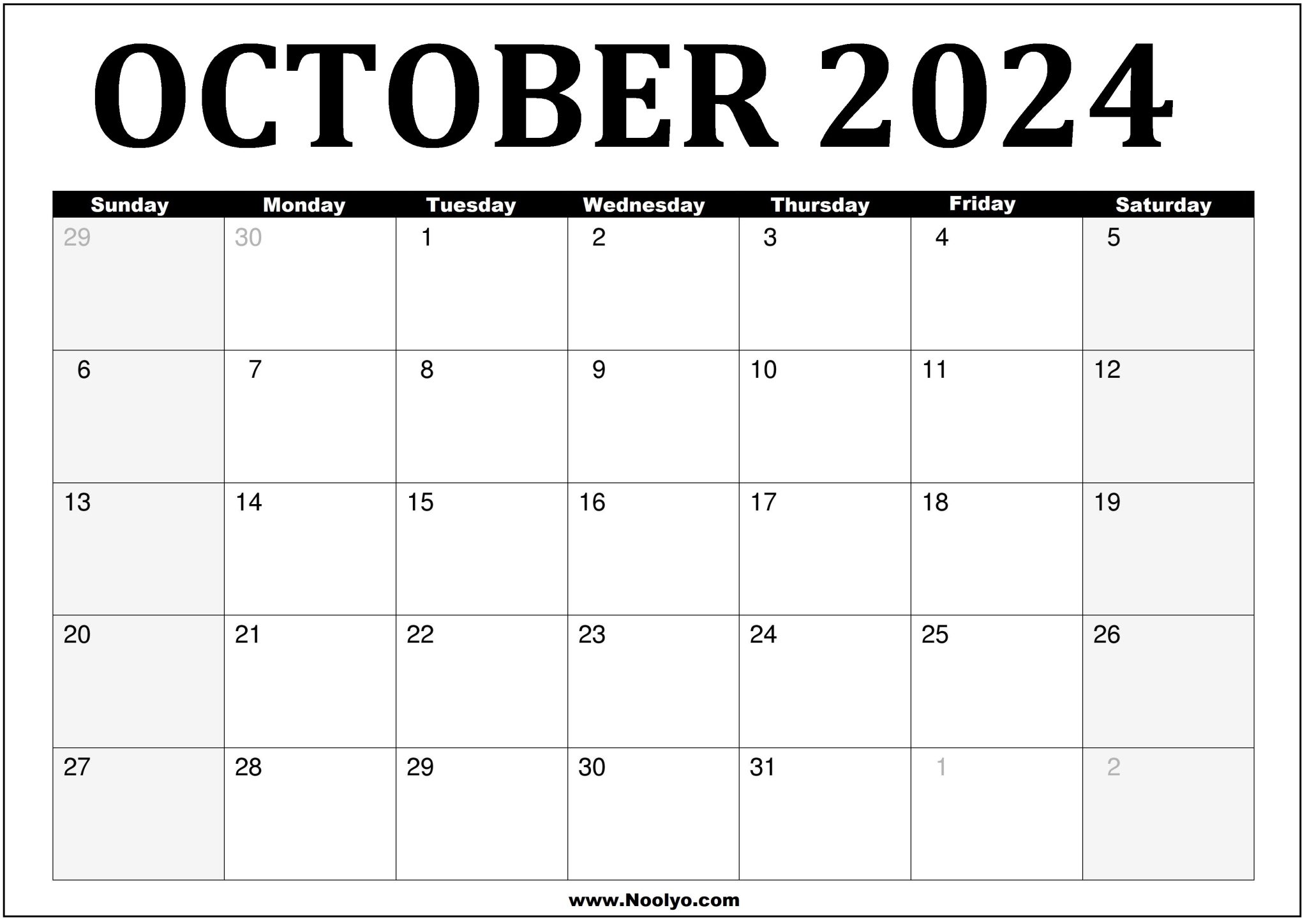 2024 October Calendar Printable – Noolyo.com