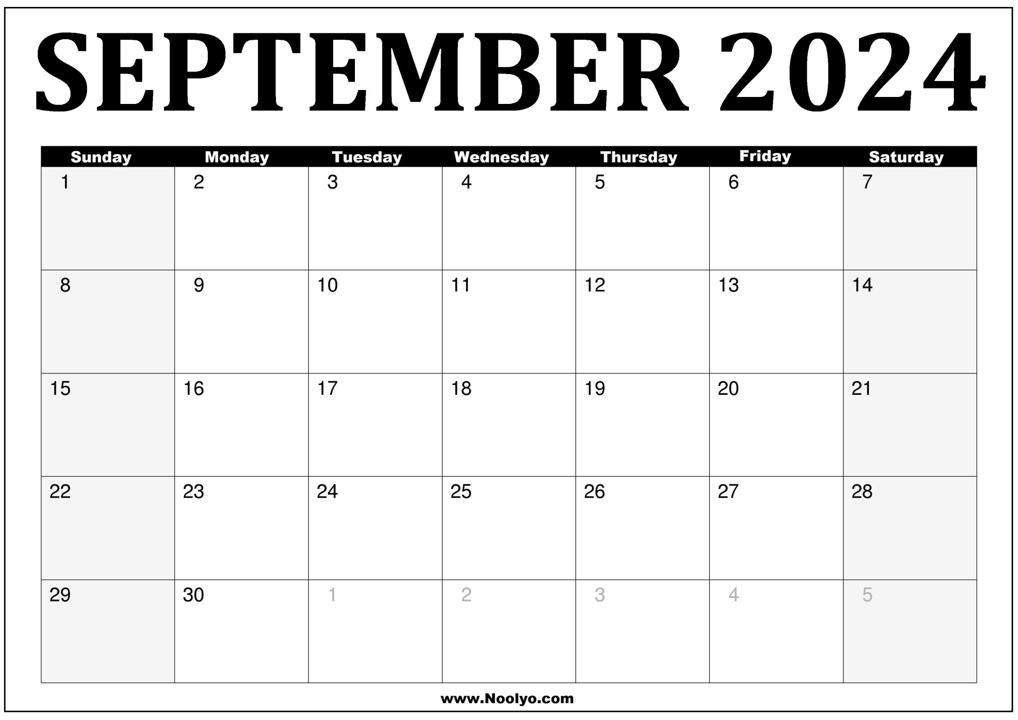 2024 September Printable Calendar – Noolyo.com