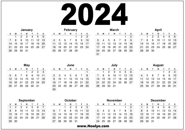 2024 US Calendar A4 Size Printable – Noolyo.com