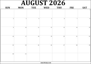 2026 August Calendar With Holidays – Noolyo.com