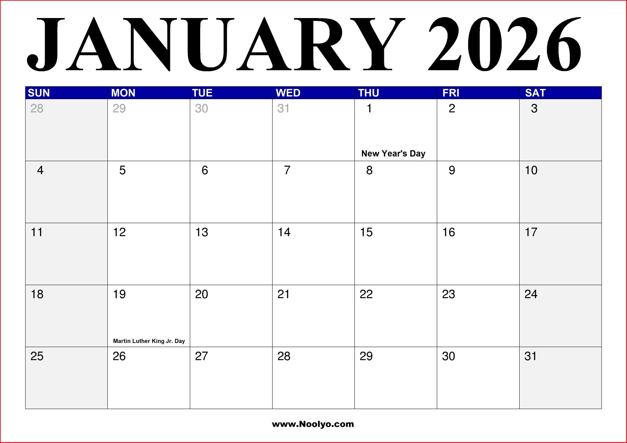 2026 July Printable Calendar 2026 July – Noolyo.com